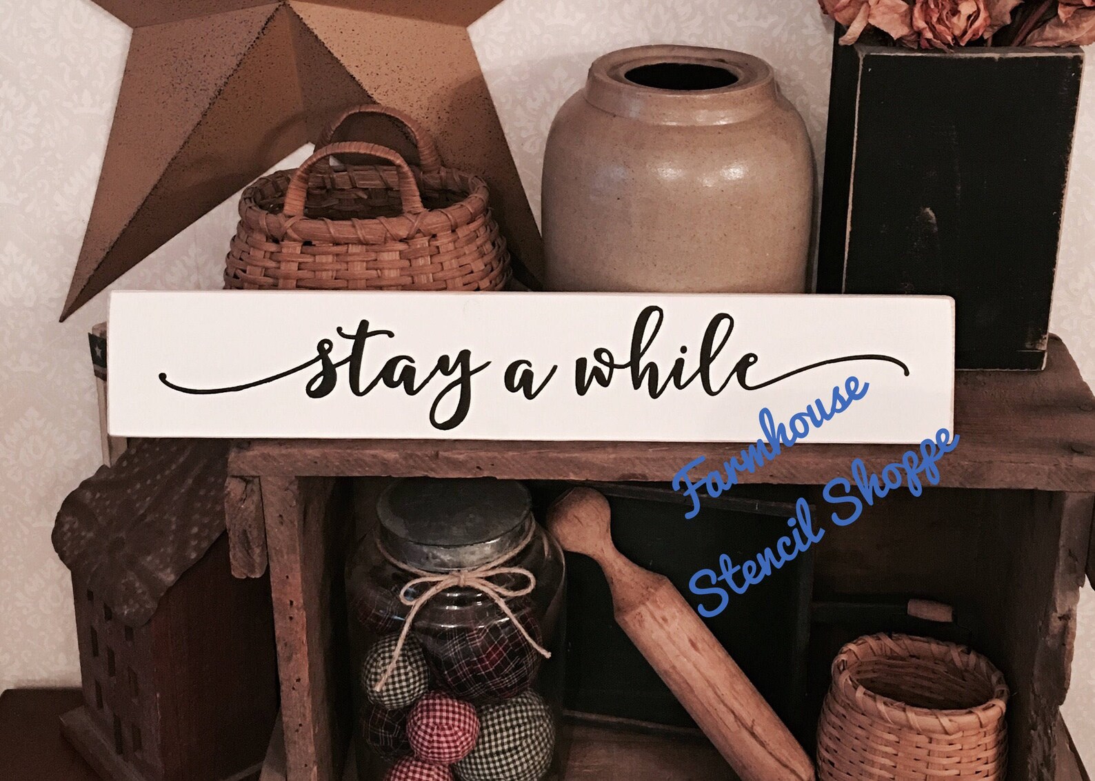 Stay A While Stencil, 20"x4", Home Stencils, Reusable Stencil, NOT A ...