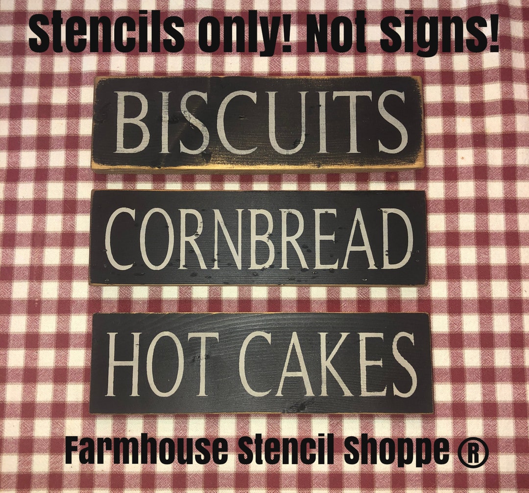 STENCIL SET, Biscuits Cornbread Hotcakes, 12"x3.5", 5 Mil Stencils, Not ...