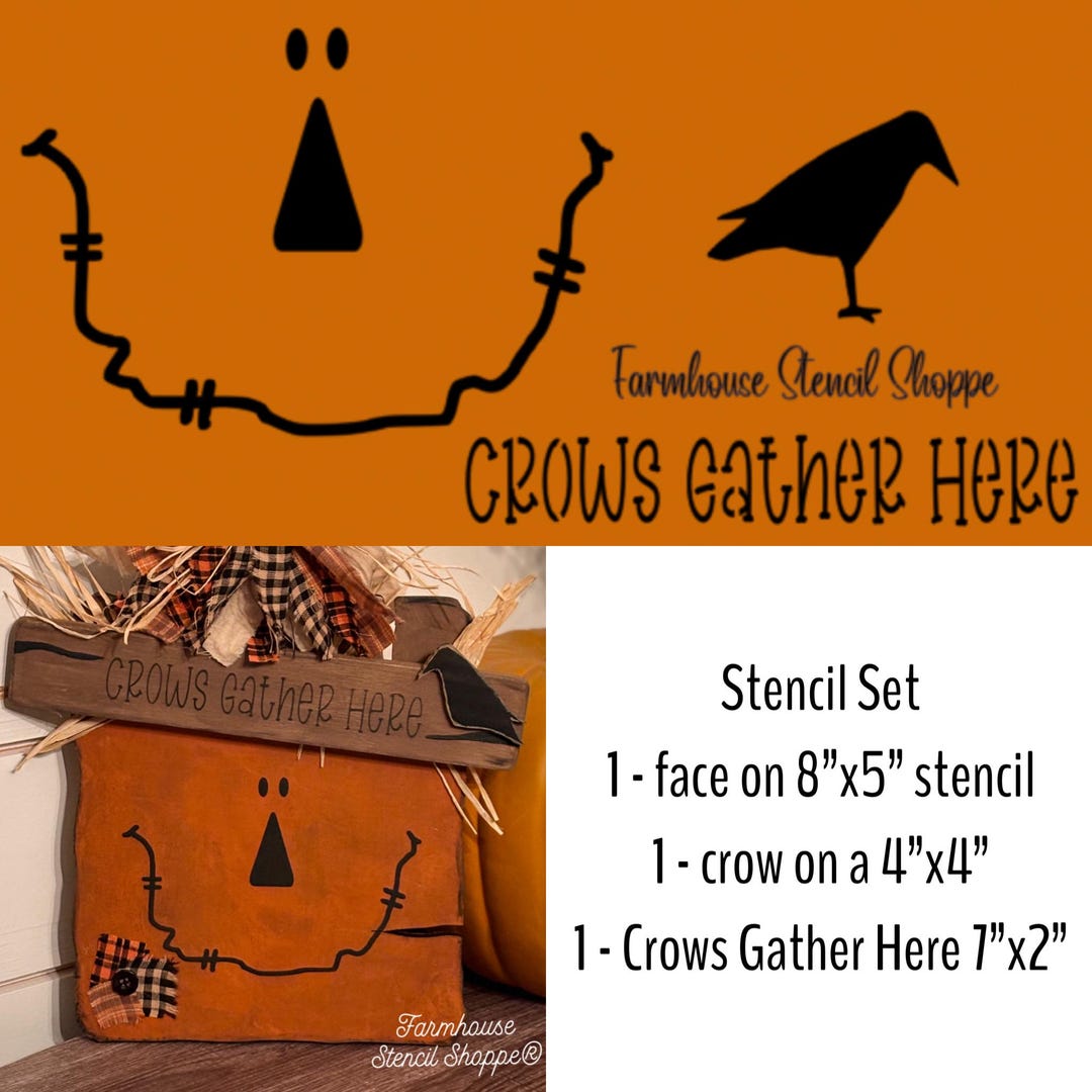 STENCIL Set - Crows Gather Here Scarecrow Face Stencil Set - Reusable Stencils - See Item ...
