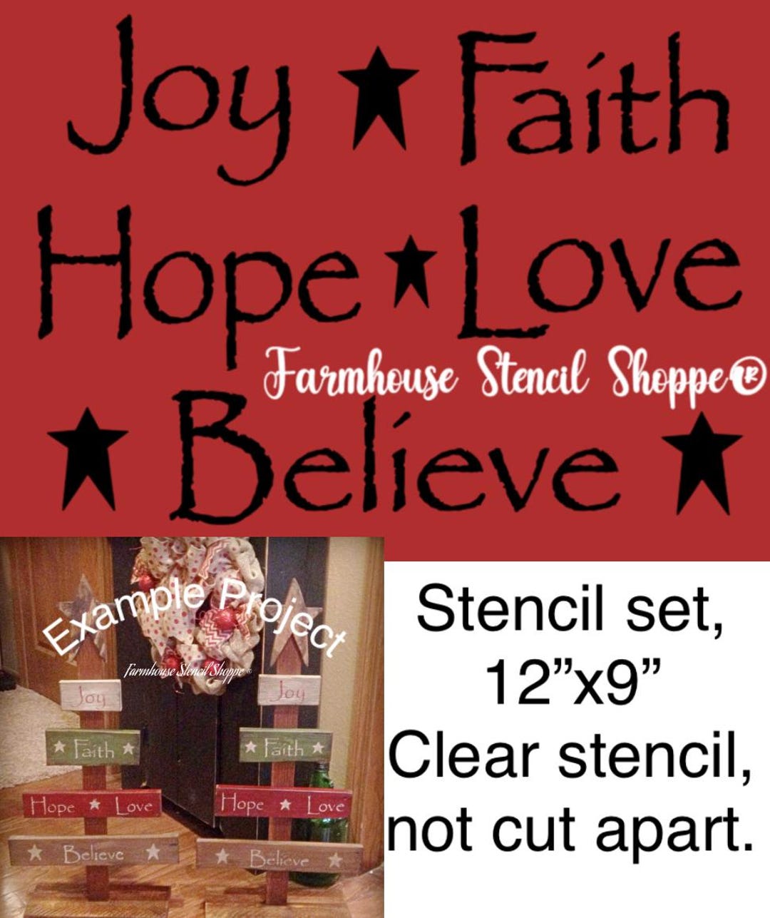 STENCIL - Joy Faith Hope Love Believe - 12"x9" - Primitive Stencil ...