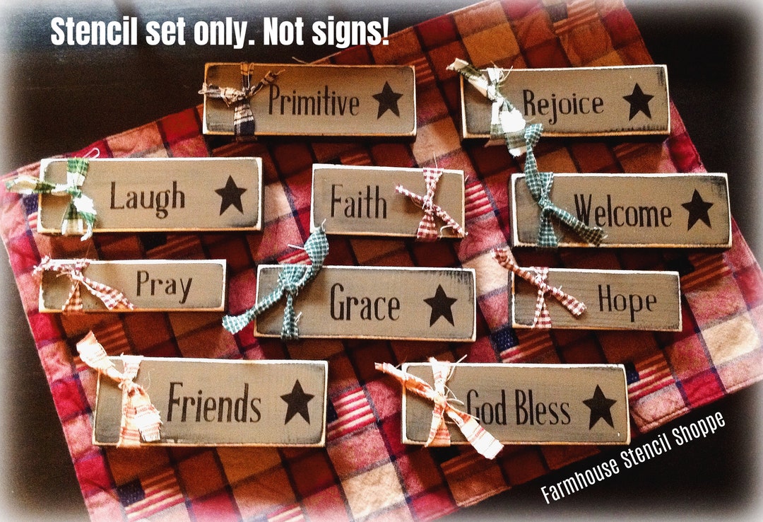 Stencil Set, Small Words With Star Stencil Set 2, 6"x2" Stencils, 5 Mil ...