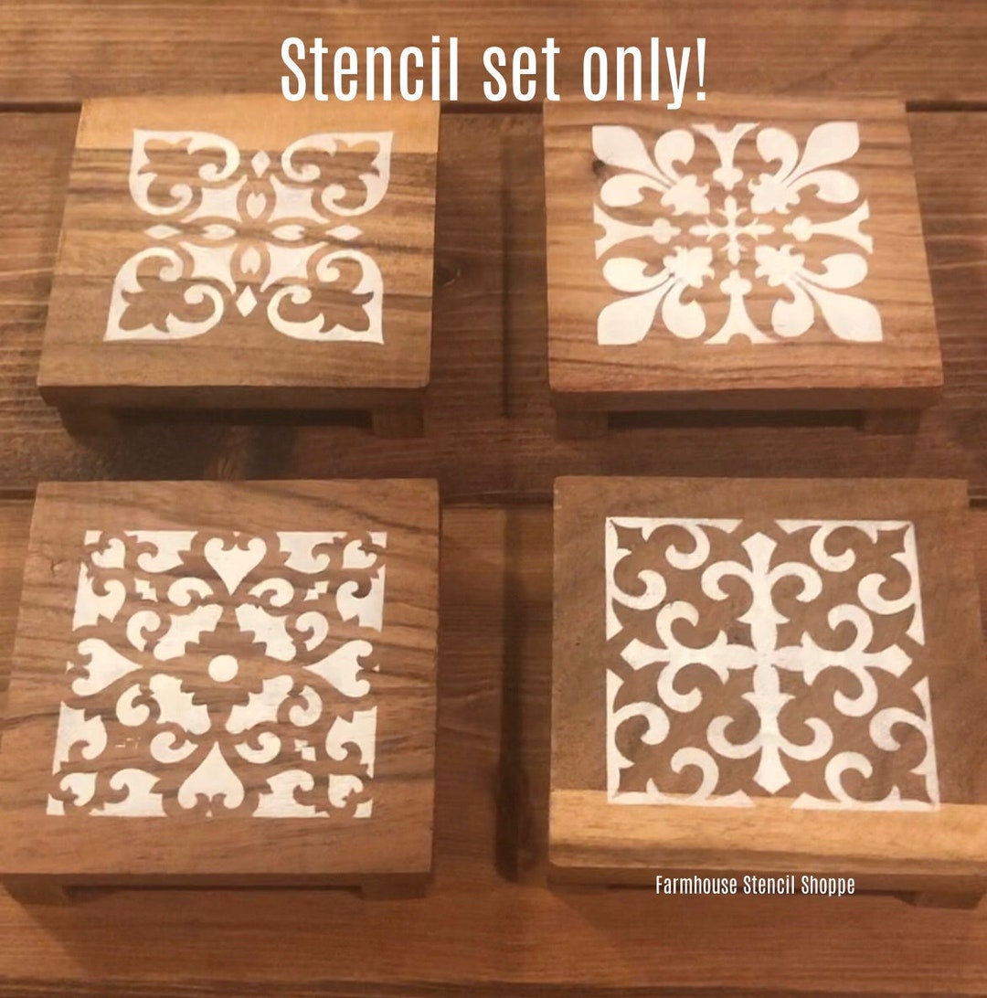 STENCIL SET Square Design Stencils Set of 4 4x4 Stencil, 3 Design ...