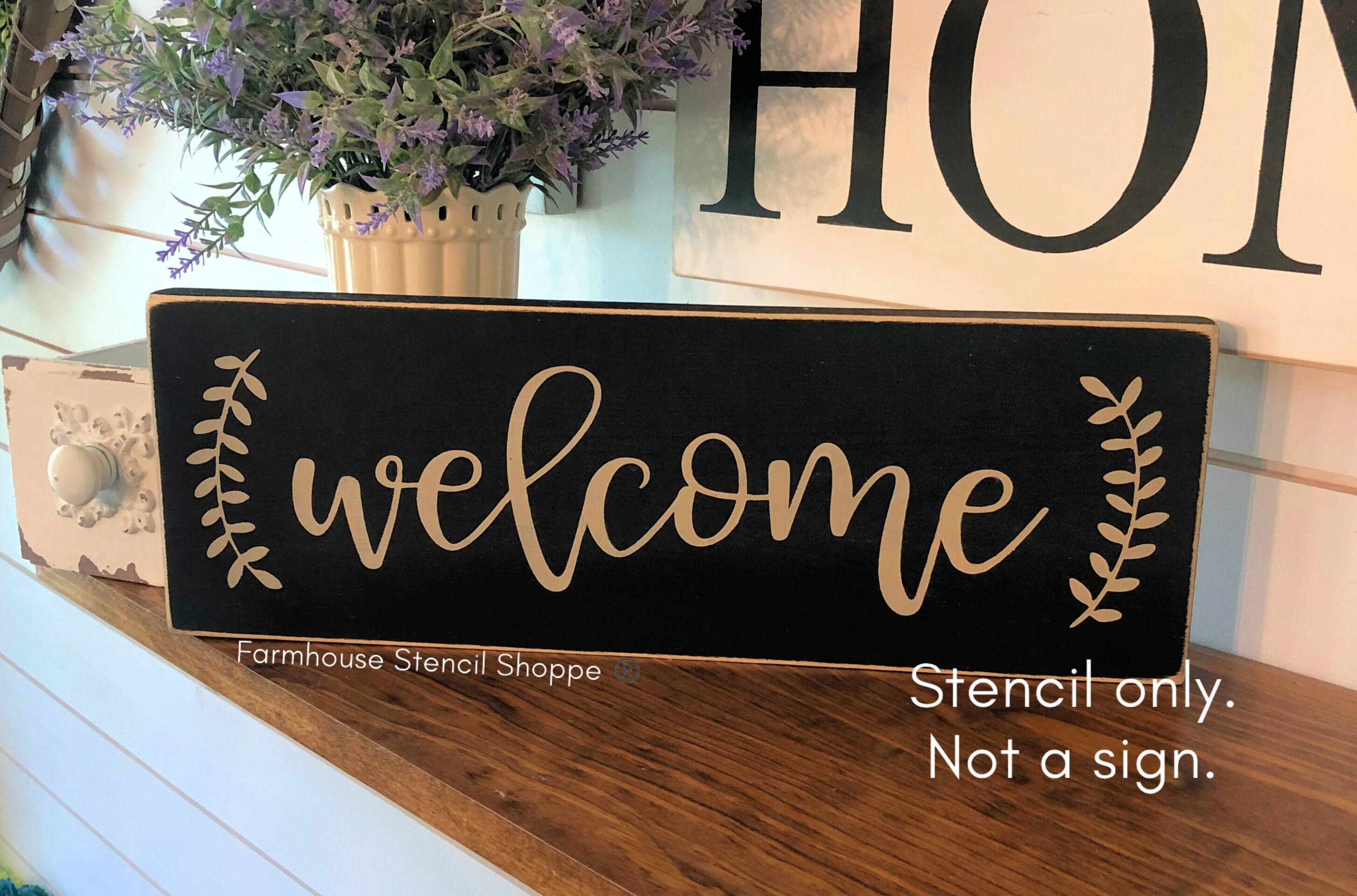 STENCIL, Welcome With Laurels, 16"x5", Reusable Stencil, NOT A SIGN - Etsy