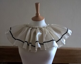 Vintage Style Ivory Taffeta Black Burlesque Pierrot Clown Ruff | Etsy