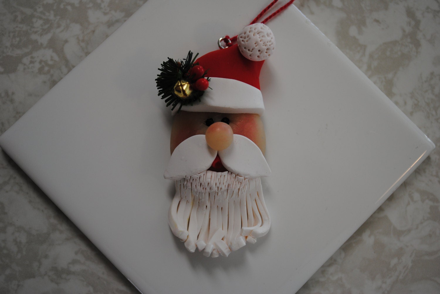 Santa With Holly and Bell Handmade Polymer Clay Ornament - Etsy