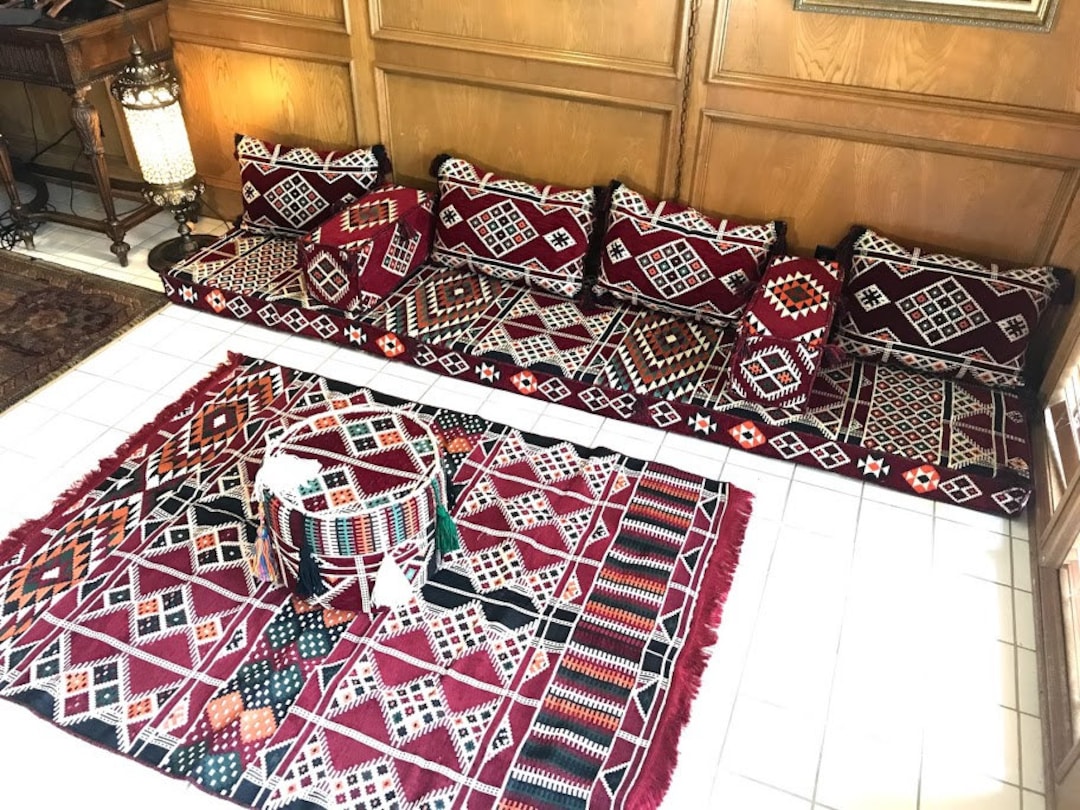 Arabesque Maroon Arabic Diwan Majlis Jalsa Floor Seating Sofa 3 Meter ...