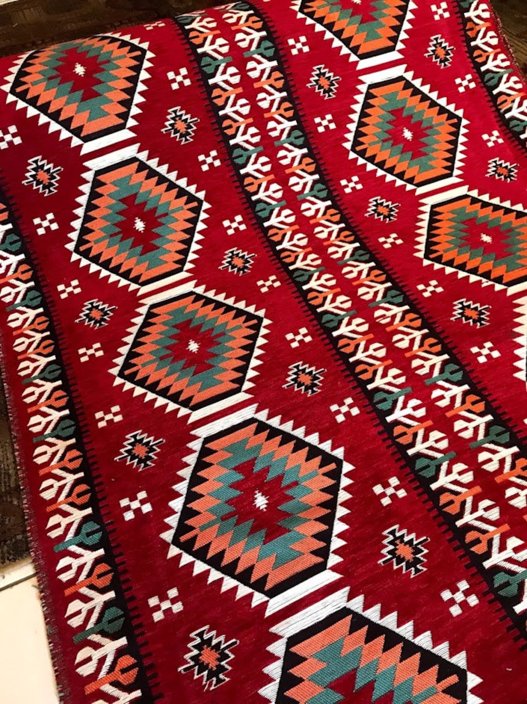 Arabesque Woven Red Orange Arabic Fabric by the Yard - Etsy