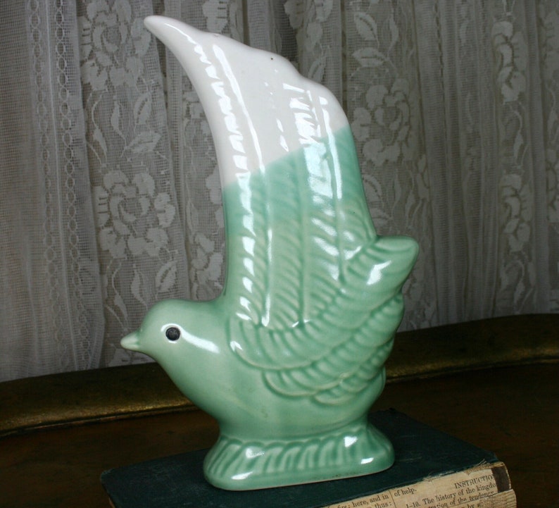 Vintage Ceramic Bird Vase Green and White Bird Vase Unique - Etsy