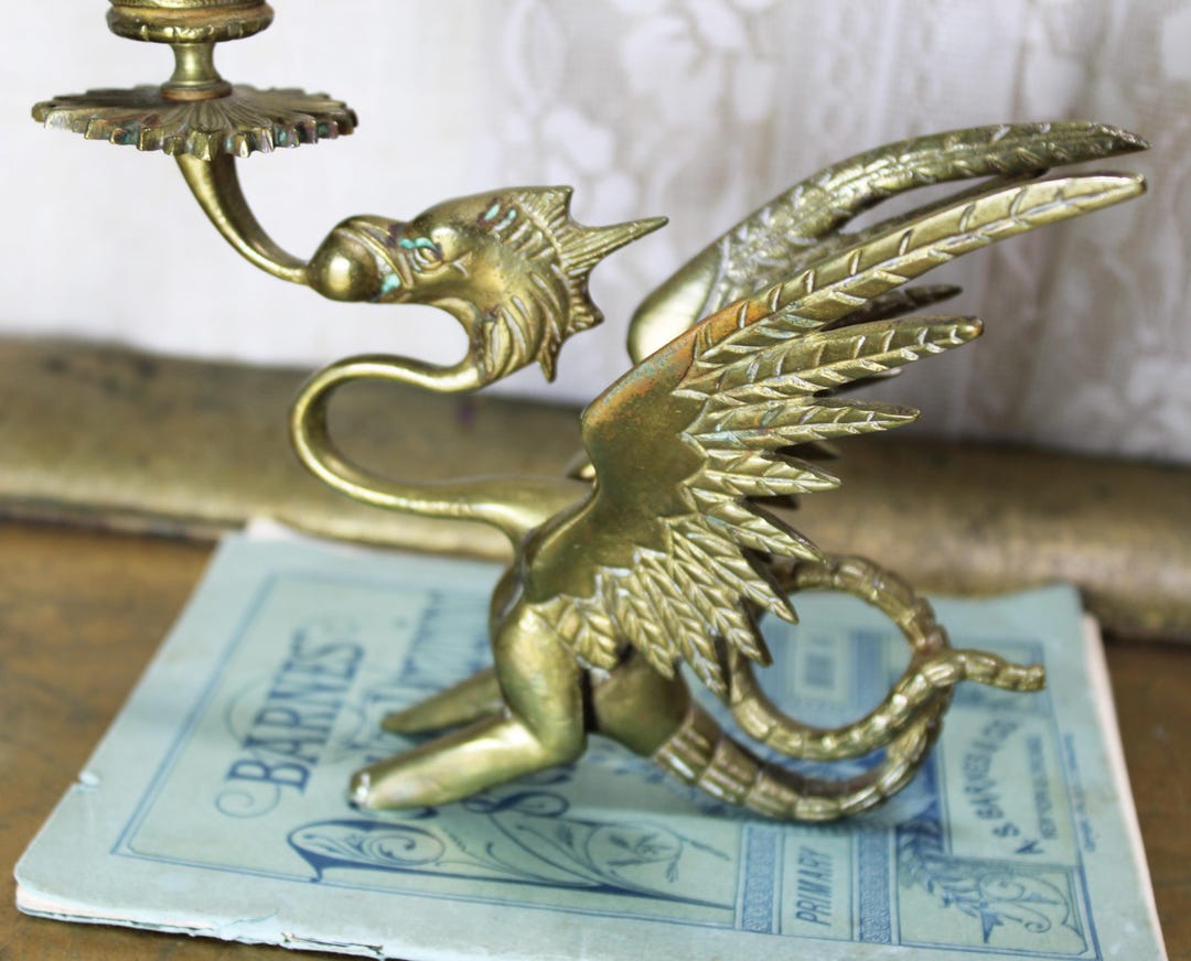 Antique Victorian Solid Brass Winged Dragon Griffin Figurine Sculpture ...