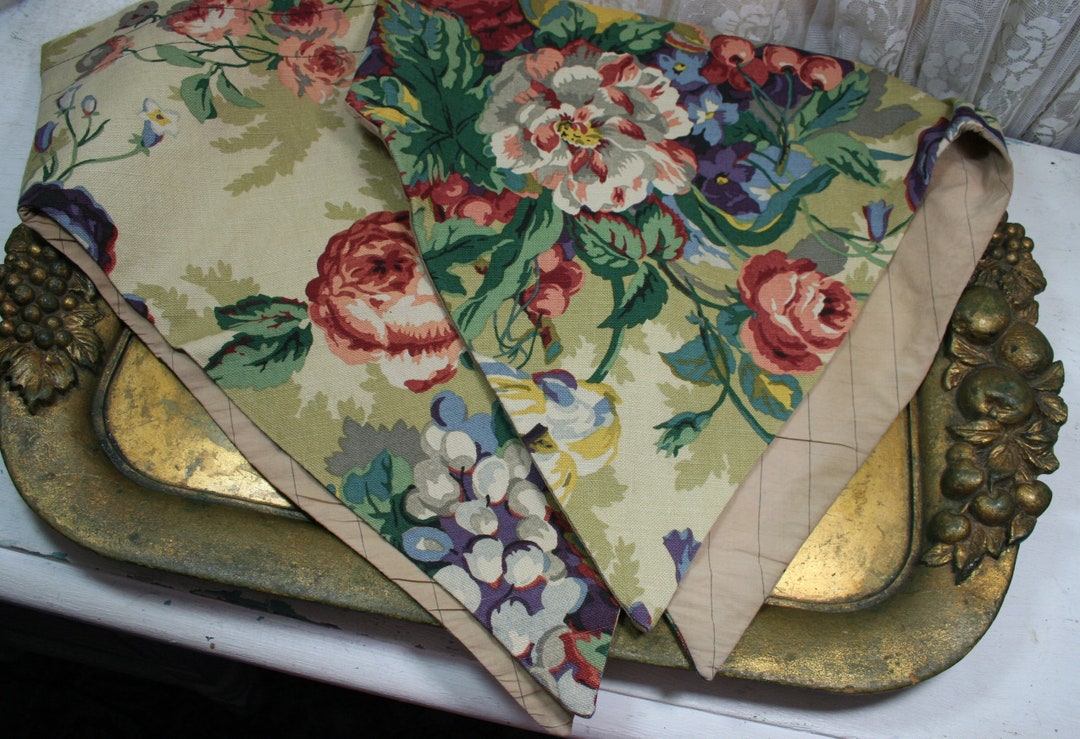 Rare Vintage Floral Bark Cloth Window Valances, Flowers Shabby Chic ...