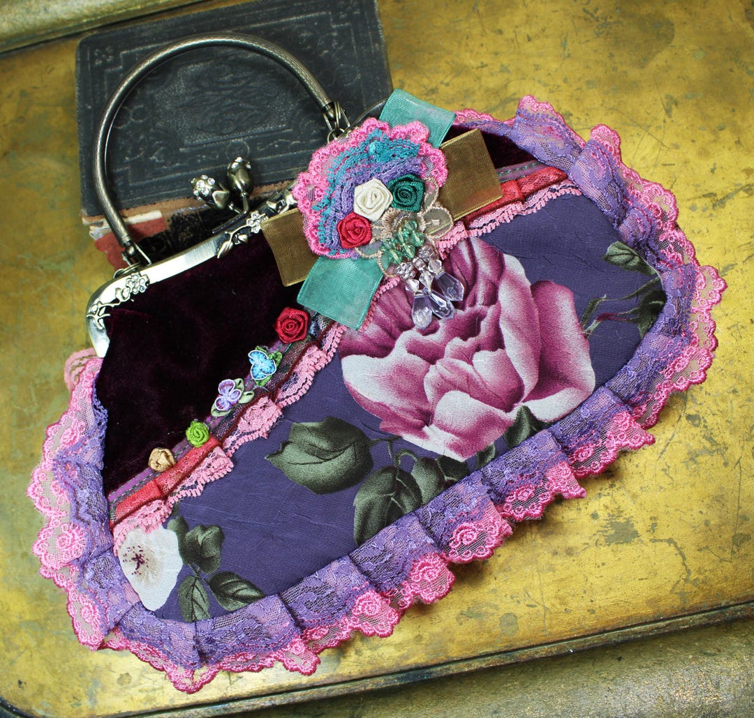 Vintage April Cornell Shabby Chic Handbag, Unique Cloth Fabric Lace ...