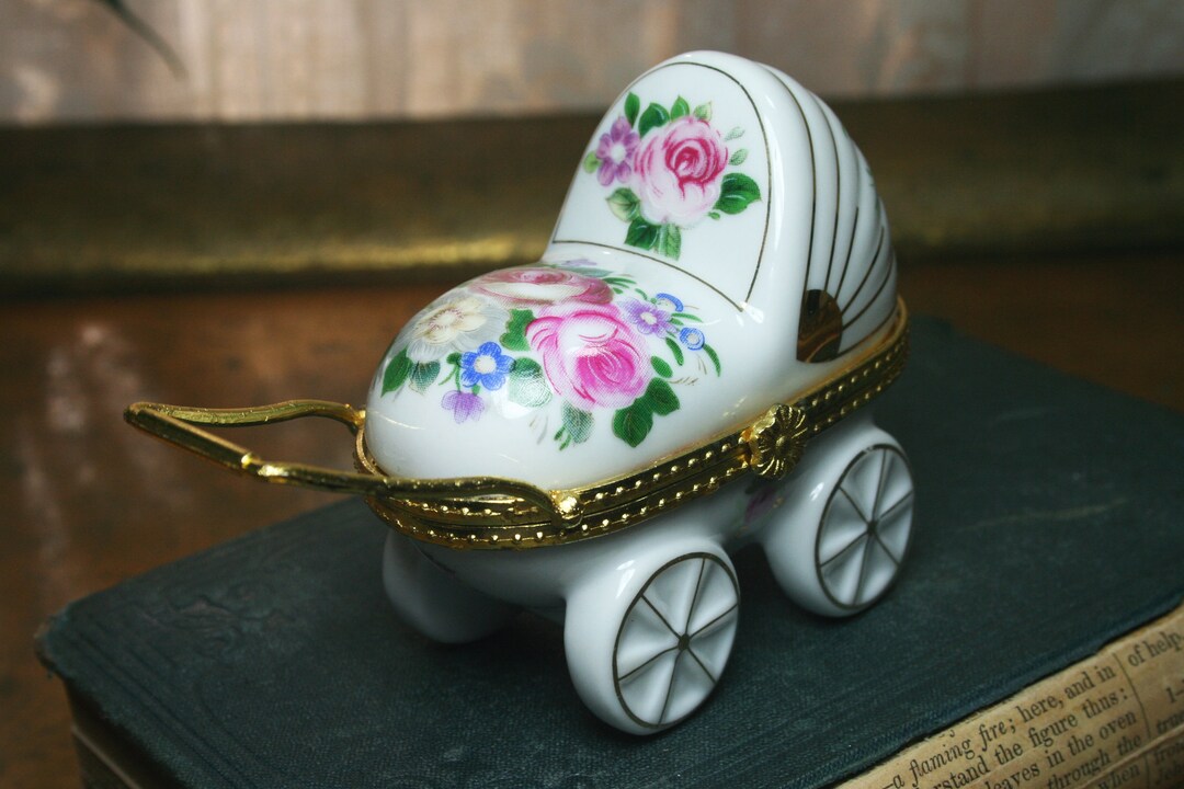 Vintage Baby Carriage Stroller Trinket Box, Porcelain Hinged Box, Cute ...