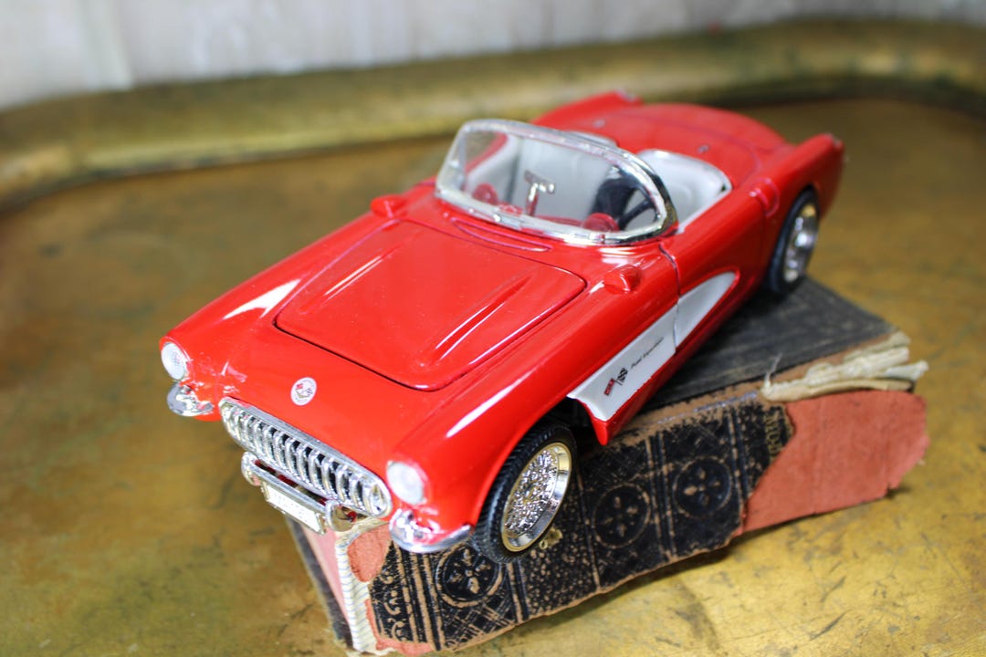 Vintage 1957 Diecast Model Red Corvette Car, Small Die Cast Metal Toy ...