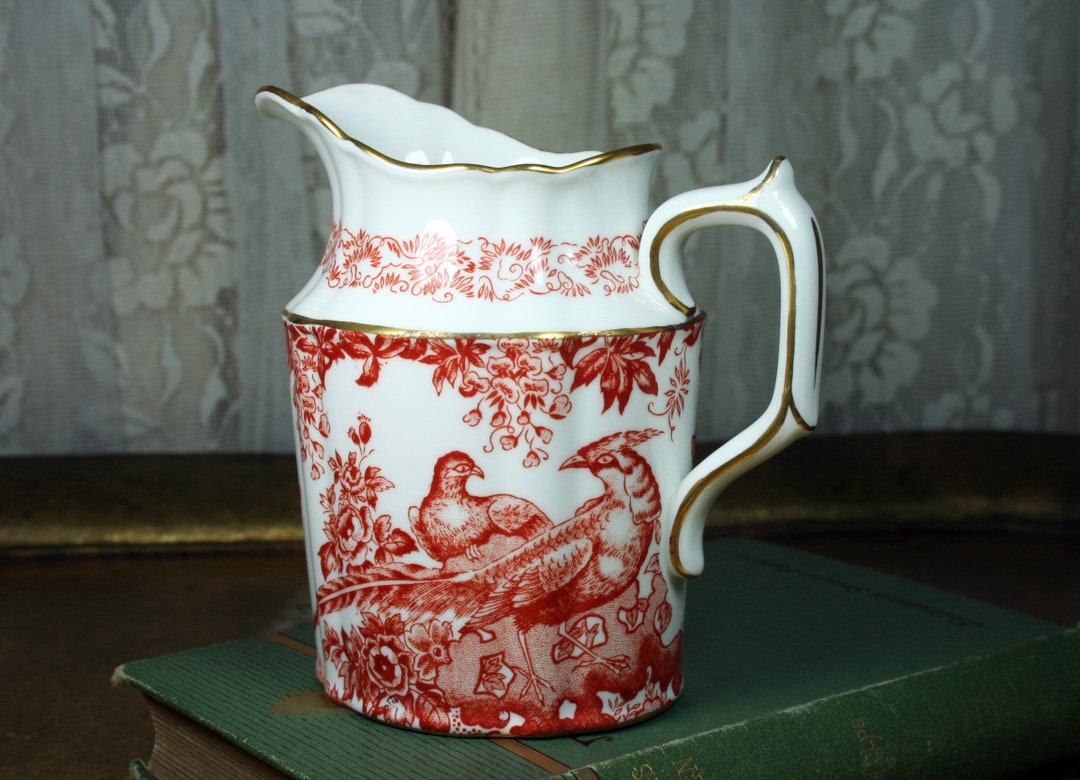 Vintage Royal Crown Derby Pitcher Creamer, English Bone China Red Aves ...