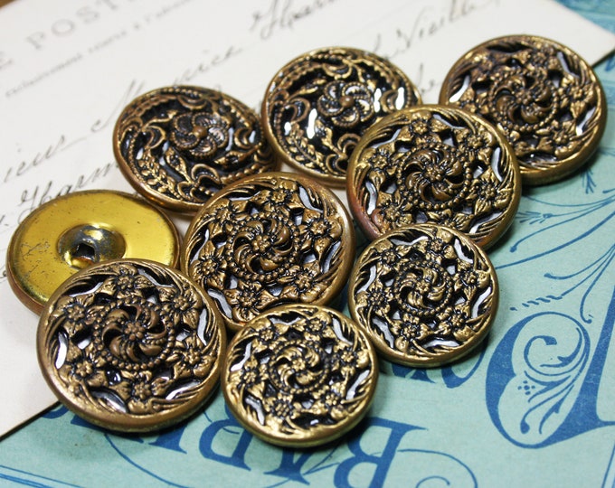 Vintage Brass Floral Filigree Buttons, Antique Gold and Silver Buttons ...