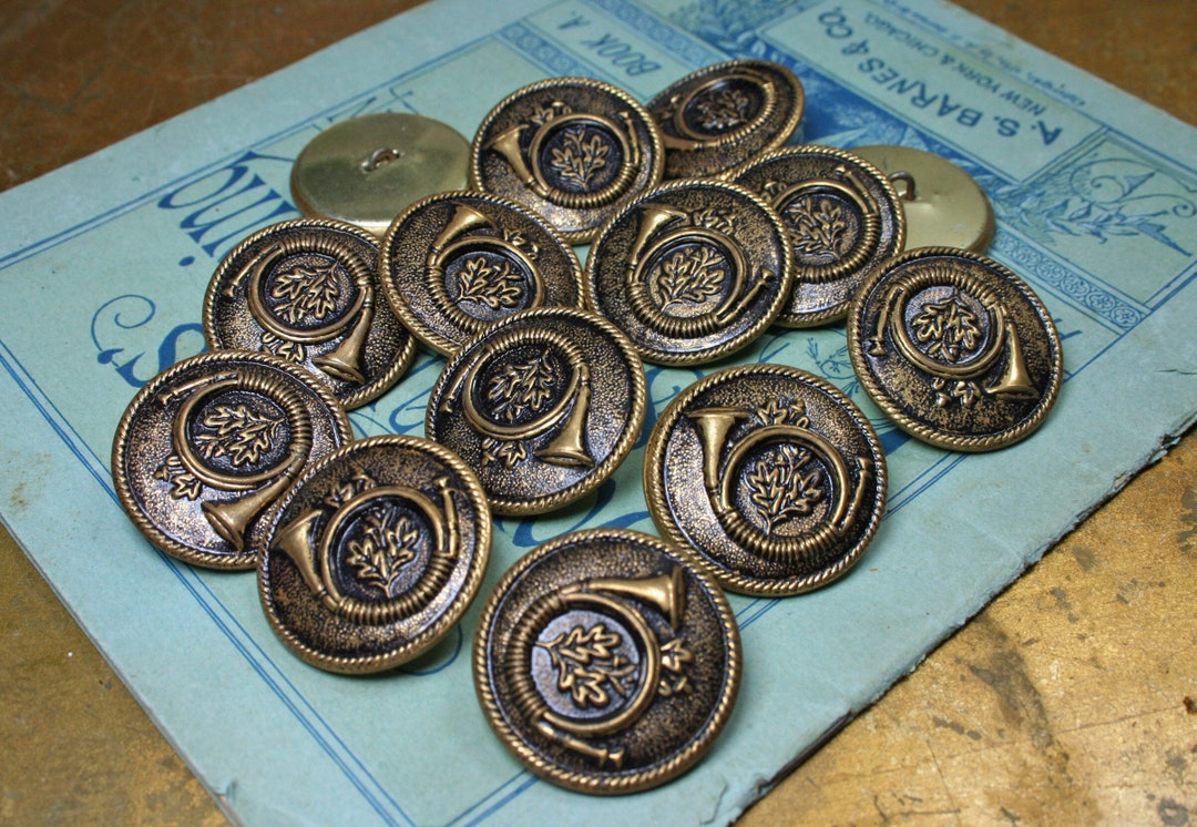 Vintage Brass Buttons, Antique Gold Bugle Buttons, Large Gold Buttons ...