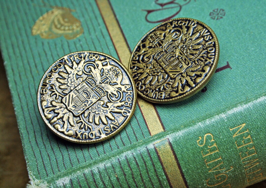Pair of Collectible Vintage Buttons, Antique Gold Double Headed Eagle ...