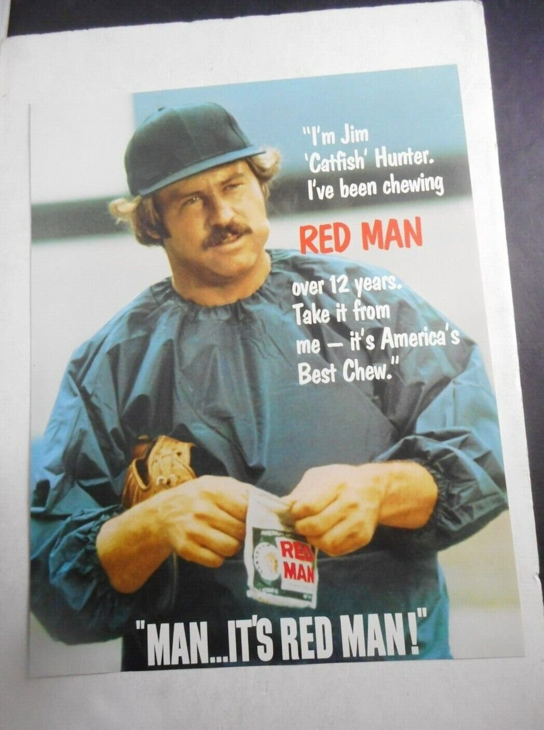 Yankees Catfish Hunter Red Man Chewing Tobacco Advertising Poster ...