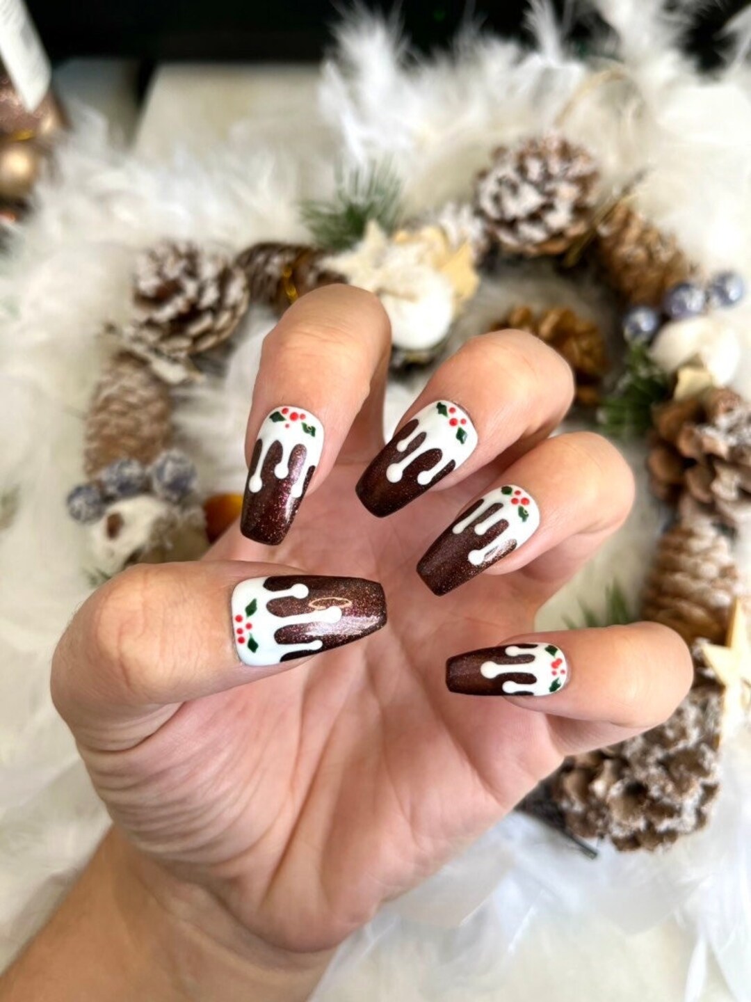 Christmas Press on Nails, Christmas Pudding Nail Art, Press on Nails ...