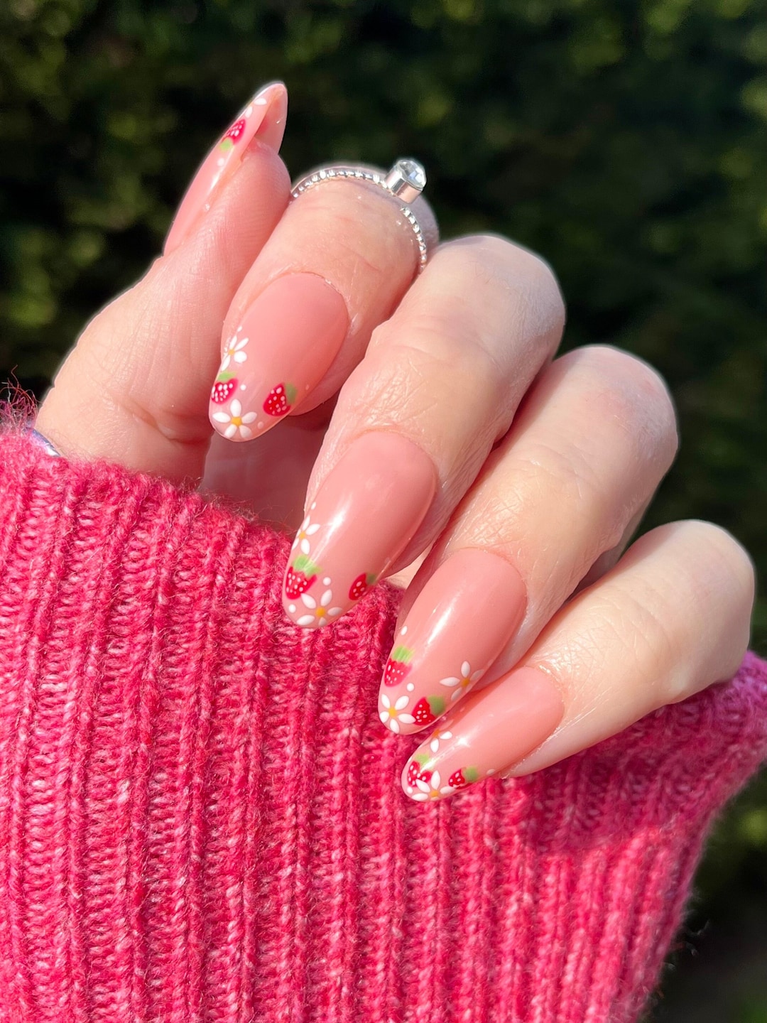 Strawberry Flower Nails, Strawberry Press on Nails, Spring Nails ...