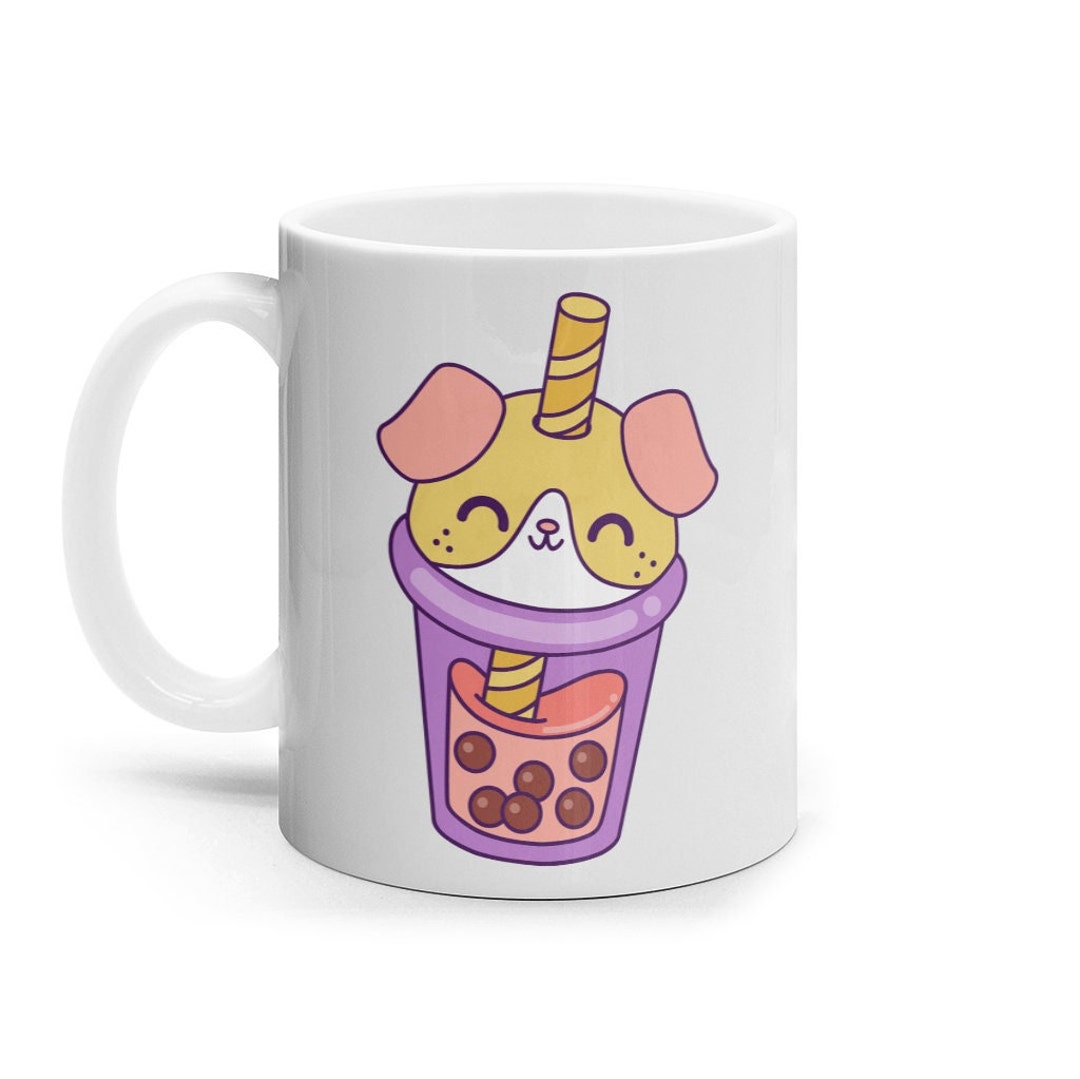 Kawaii Bubble Tea Mug, Boba Coffee Mug, Drinks Cup Smiley Faces Cute ...