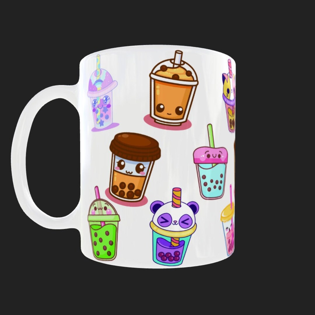 Kawaii Bubble Tea Mug Clipart Boba - Drinks Cup Smiley Faces Cute Mug ...