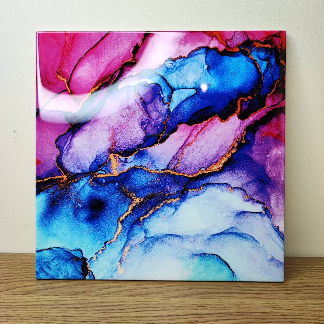 Beautiful Alcohol Ink Ceramic Tile, Wall Art Tile Picture Decoration ...