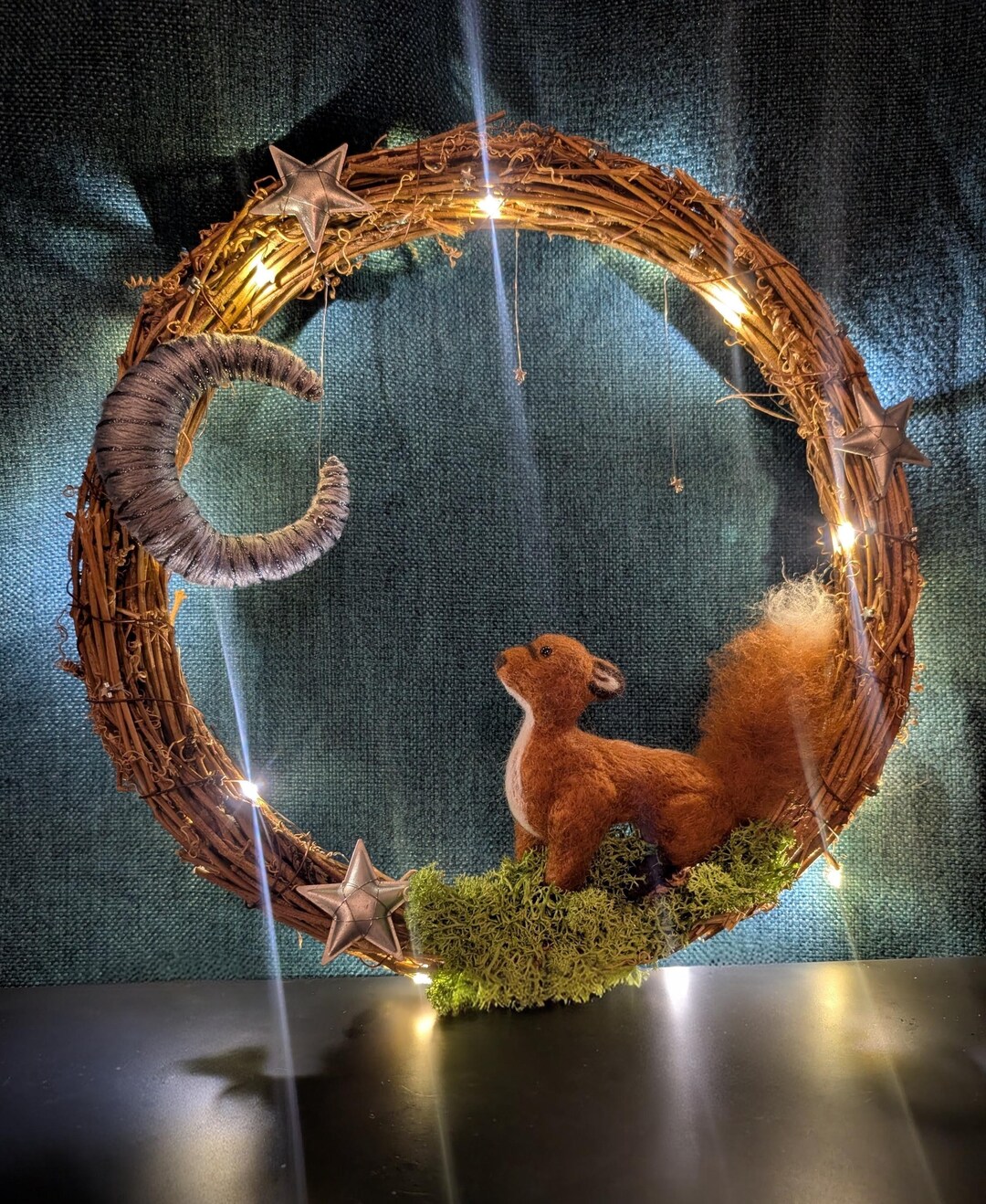 Light-up Woodland Fox Wreath | Needle Felted Fox & Crescent Moon ...