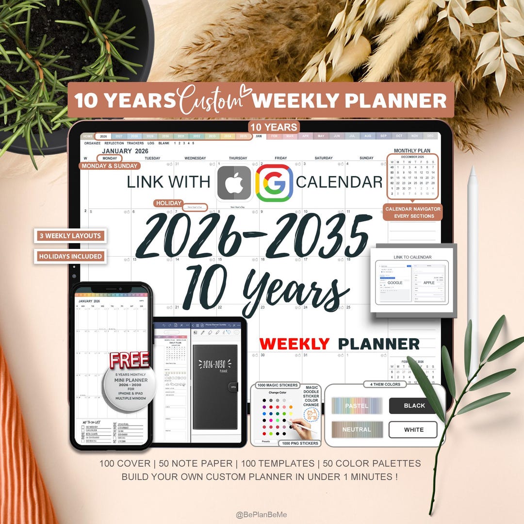 Digital Weekly Planner Goodnotes, 2026 - 2035 Ten Years, iPad Planner ...
