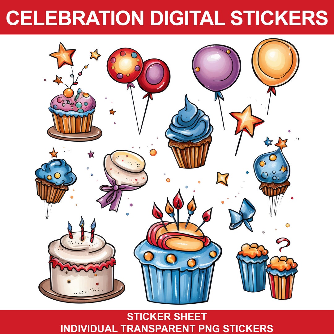 Birthday Stickers Sheet, Birthday Digital Sticker, Celebration of Life ...