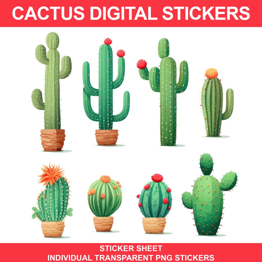 Cactus Digital Download, Cactus Sticker Sheet, Cactus PNG for Tumblers ...