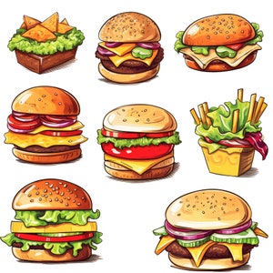Food Digital Stickers, Food Sticker Sheet, Hamburger PNG, French Fries ...
