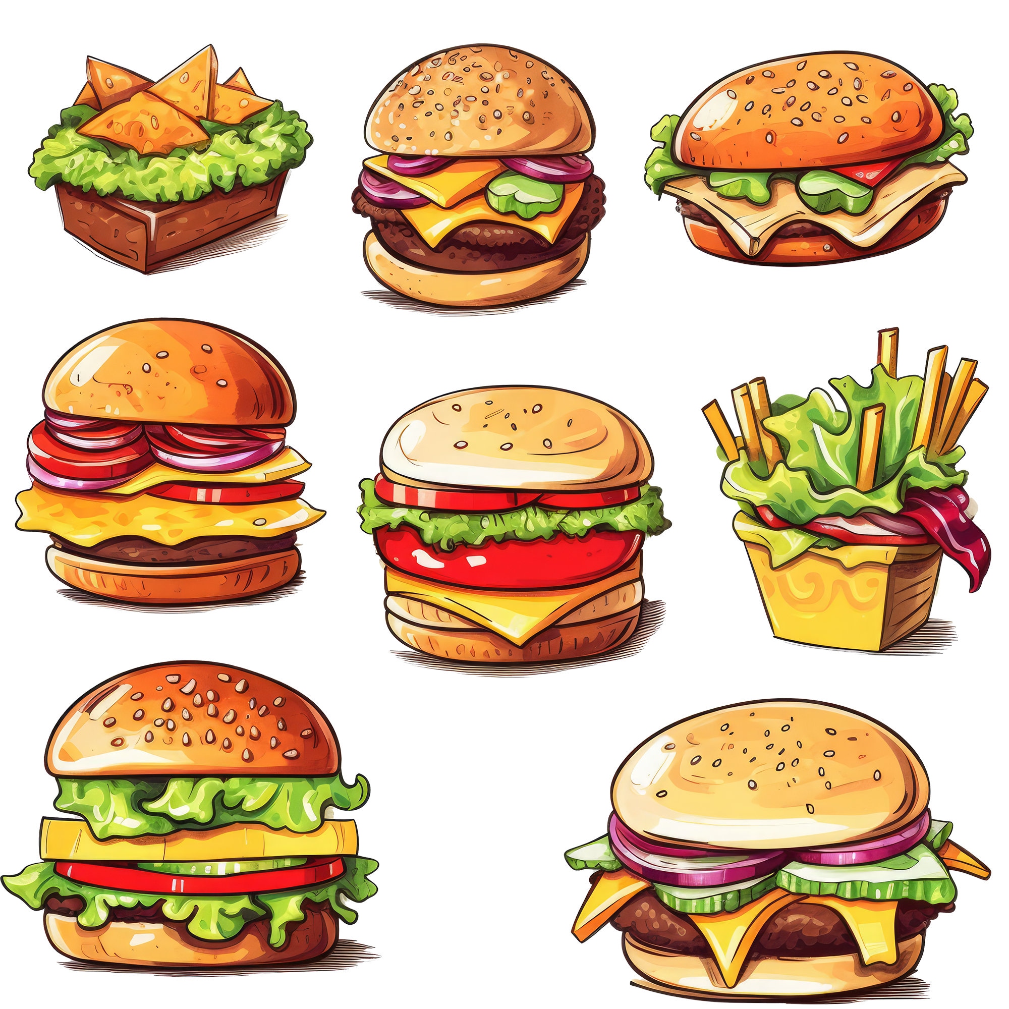 Food Digital Stickers, Food Sticker Sheet, Hamburger PNG, French Fries ...