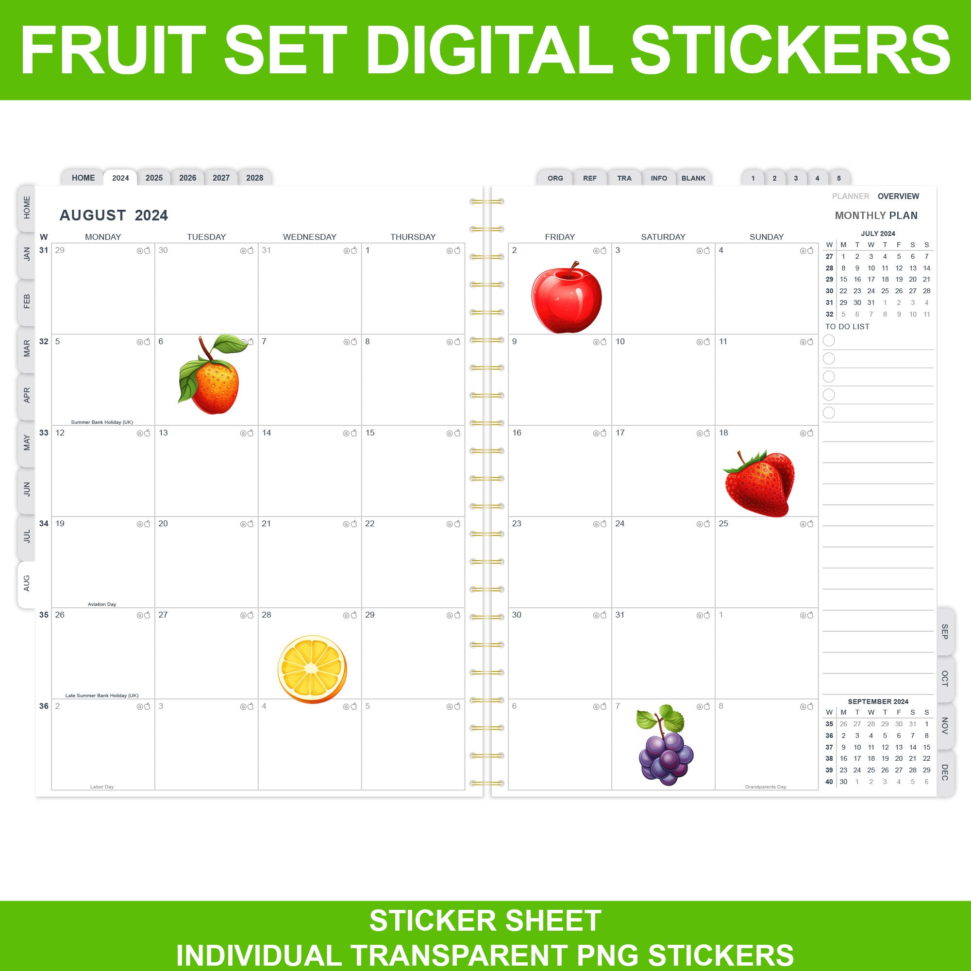 Fruit Stickers Sheet, Fruit Vegetable Clipart, Vegan Sticker Download ...