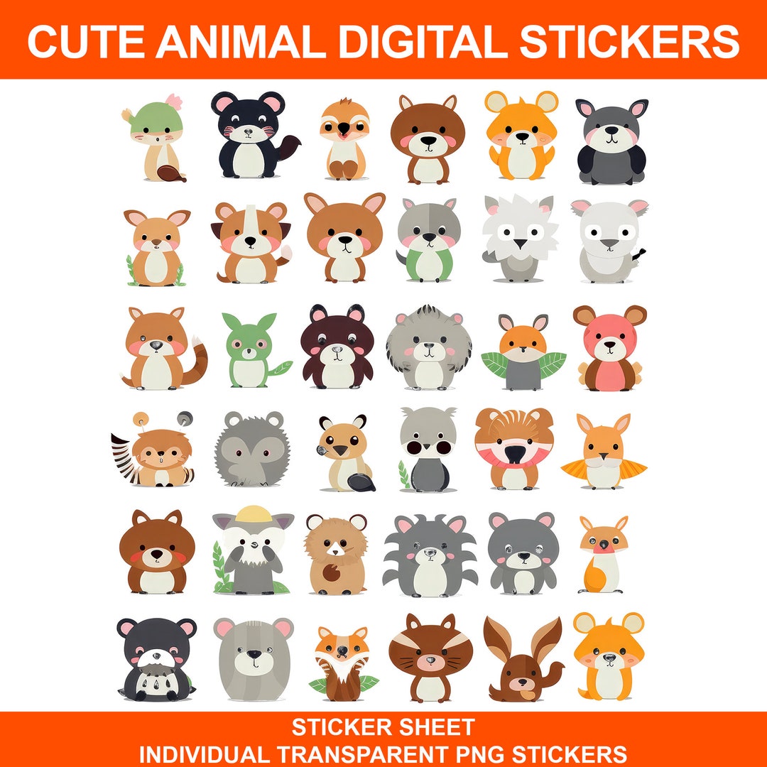 Cute Animal Stickers, Animal Sticker Sheet, Animal Digital Download ...
