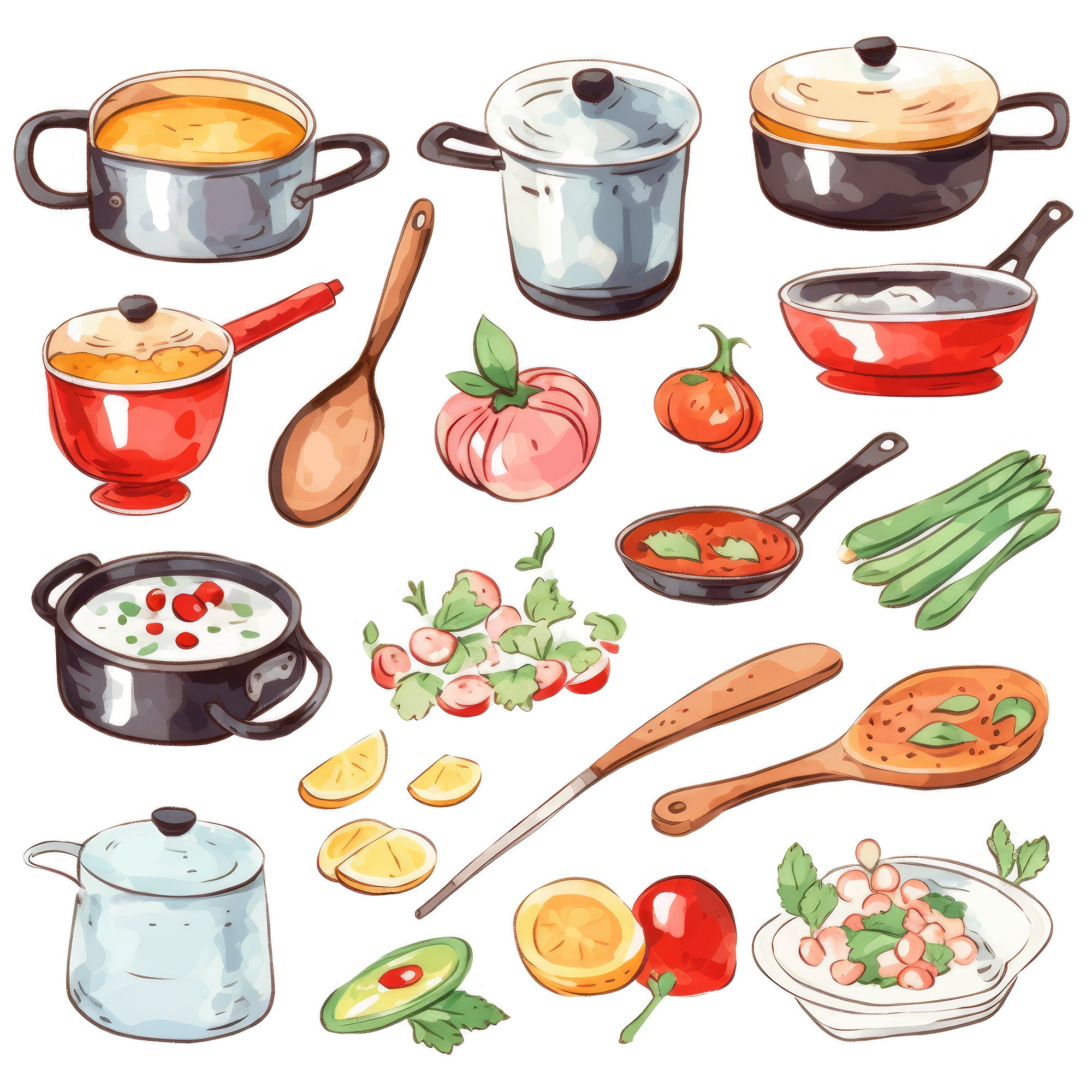 Vintage Kitchen Items, Cooking Stickers, Kitchen PNG Files, Cookware ...