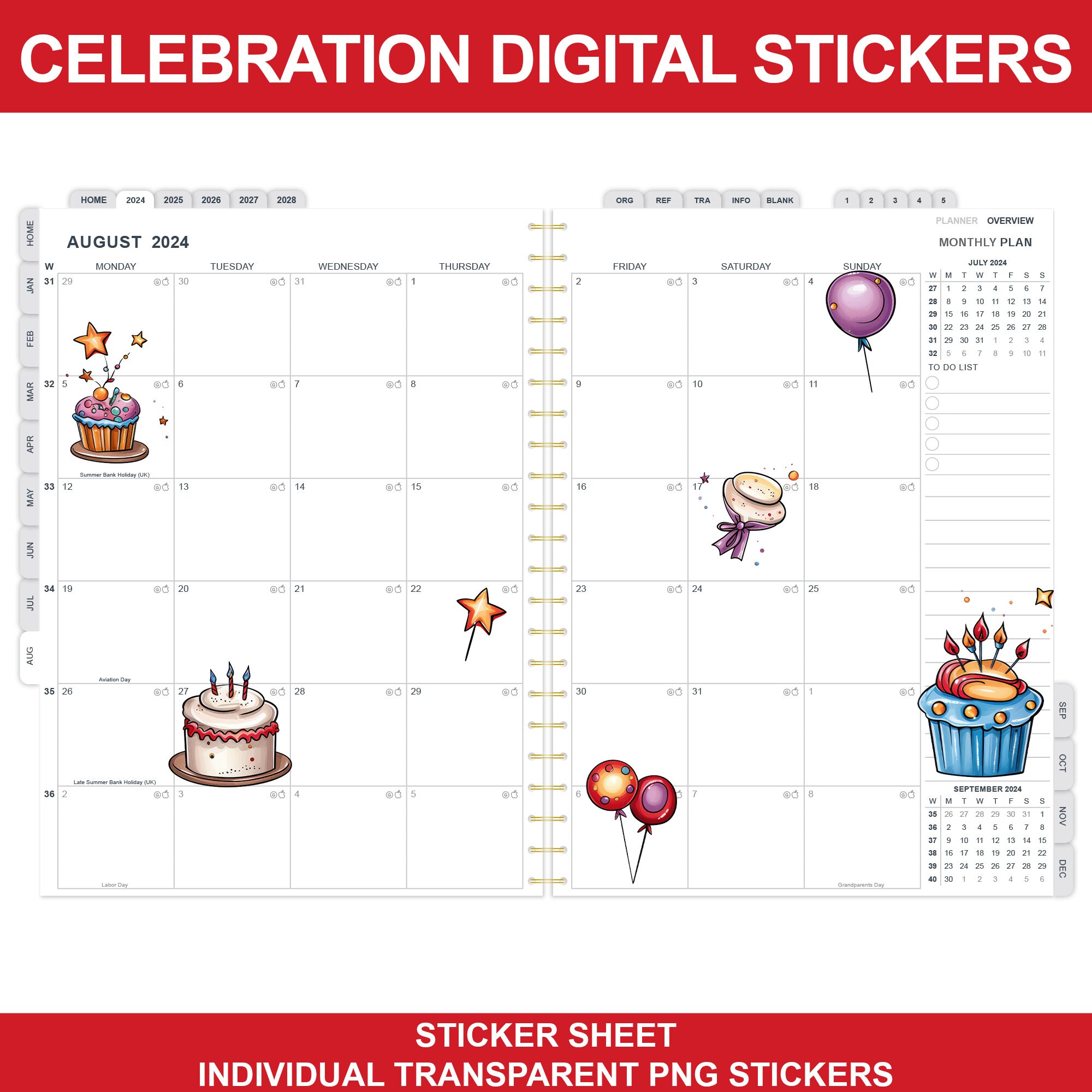 Birthday Stickers Sheet, Birthday Digital Sticker, Celebration of Life ...