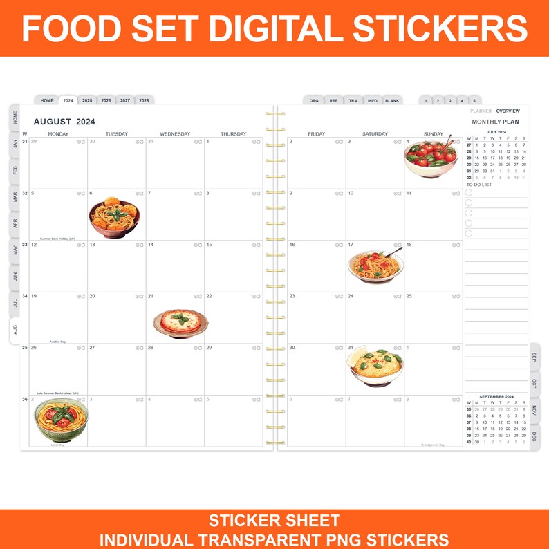 Food Digital Stickers, Food Sticker Sheet, Spaghetti Clipart, Pasta ...