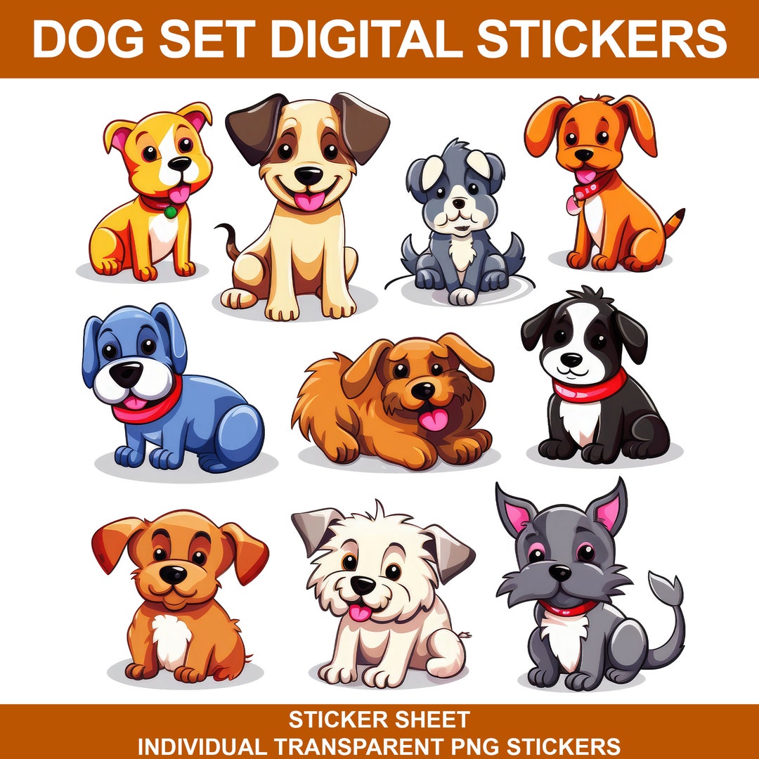 Dog Stickers Sheet, Dog Clipart Bundle, Dog Digital Stickers, Dog PNG ...
