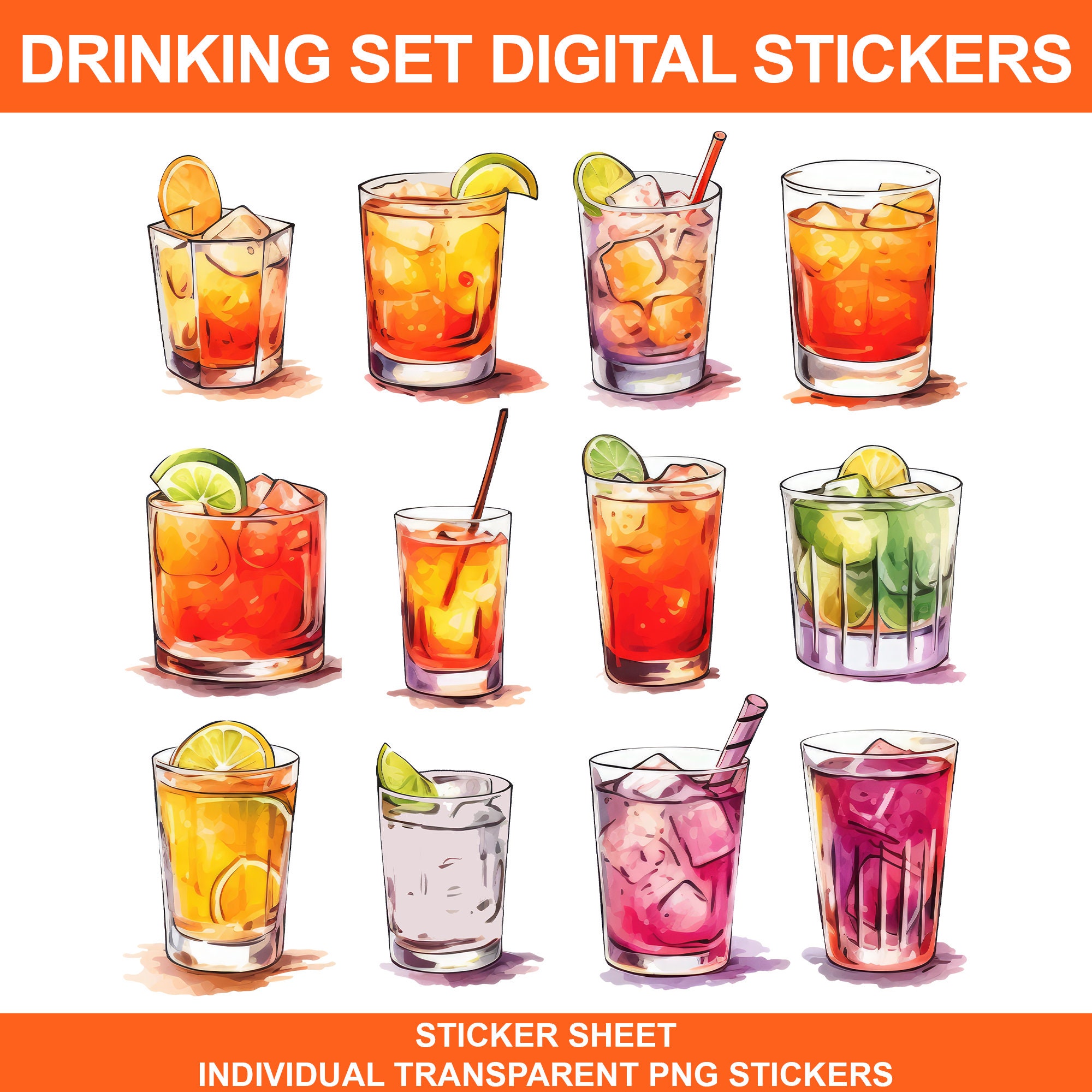 Cocktail Digital Download, Drinking Glasses Set, Food Clipart, Cocktail ...