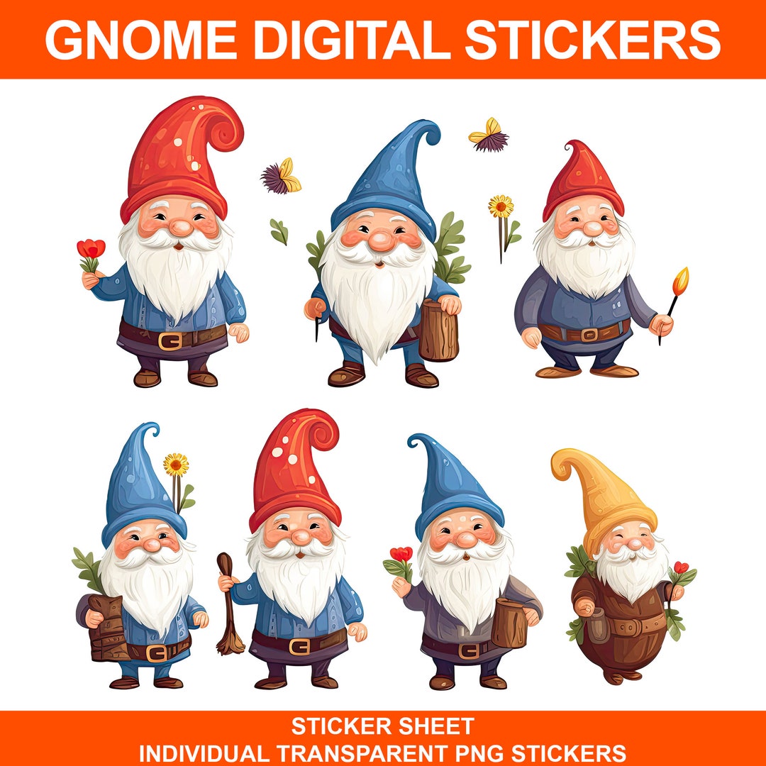 Gnome Digital Download, Gnome Sticker Sheet, Gnome Christmas PNG ...