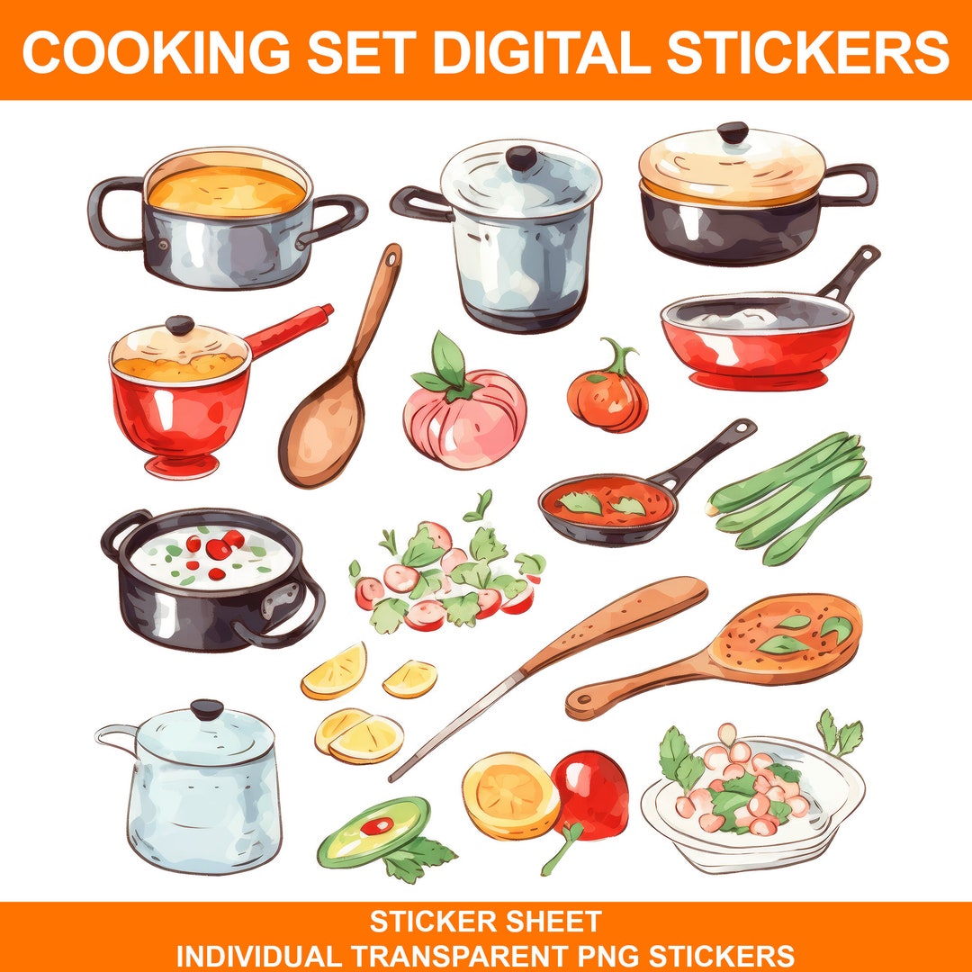 Vintage Kitchen Items, Cooking Stickers, Kitchen PNG Files, Cookware ...