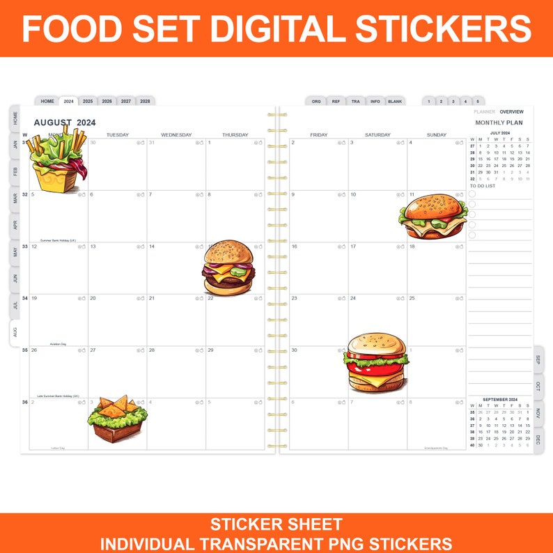 Food Digital Stickers, Food Sticker Sheet, Hamburger PNG, French Fries ...