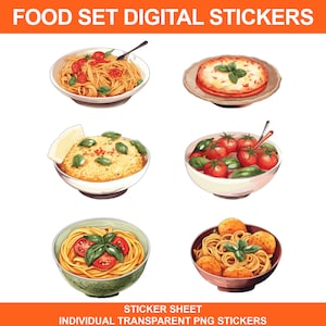 Food Digital Stickers, Food Sticker Sheet, Spaghetti Clipart, Pasta ...