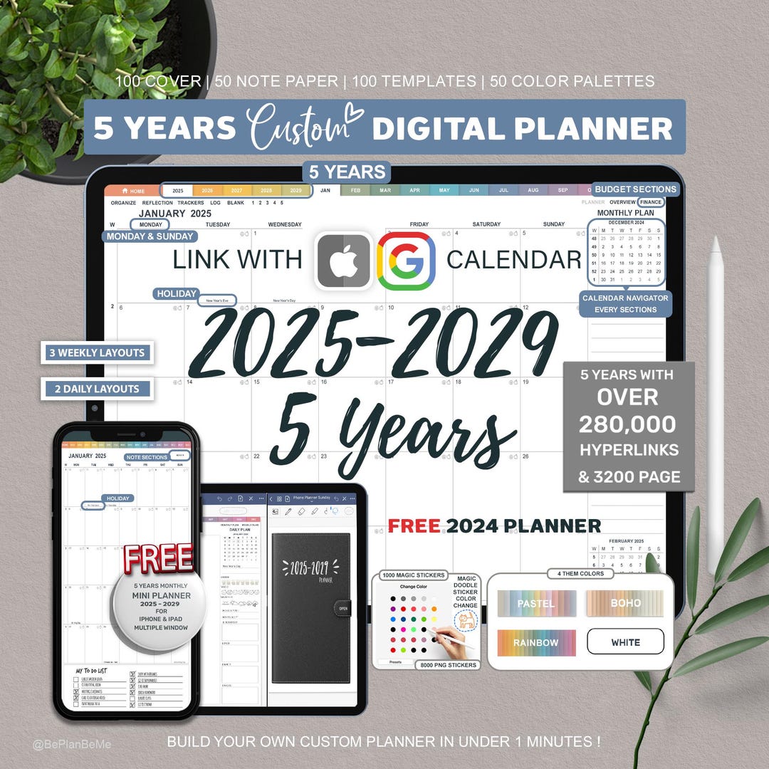 ALL in One Digital Planner, Goodnotes Planner, 2025 2026 - 2029, Five ...