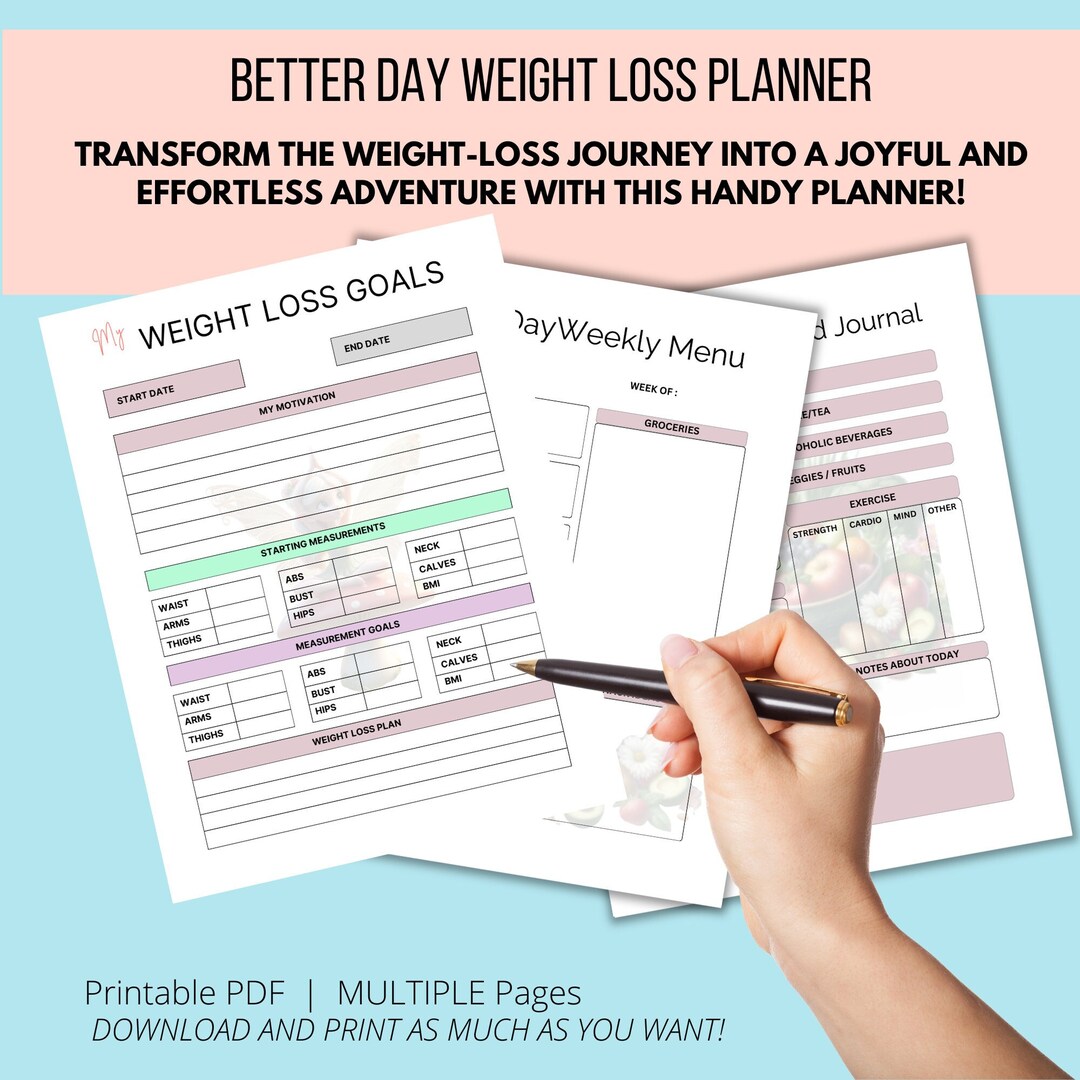 Weight Loss Planner, Weight Loss Tracker, Weight Loss, Body Measurements, Lose Weight Planner ...
