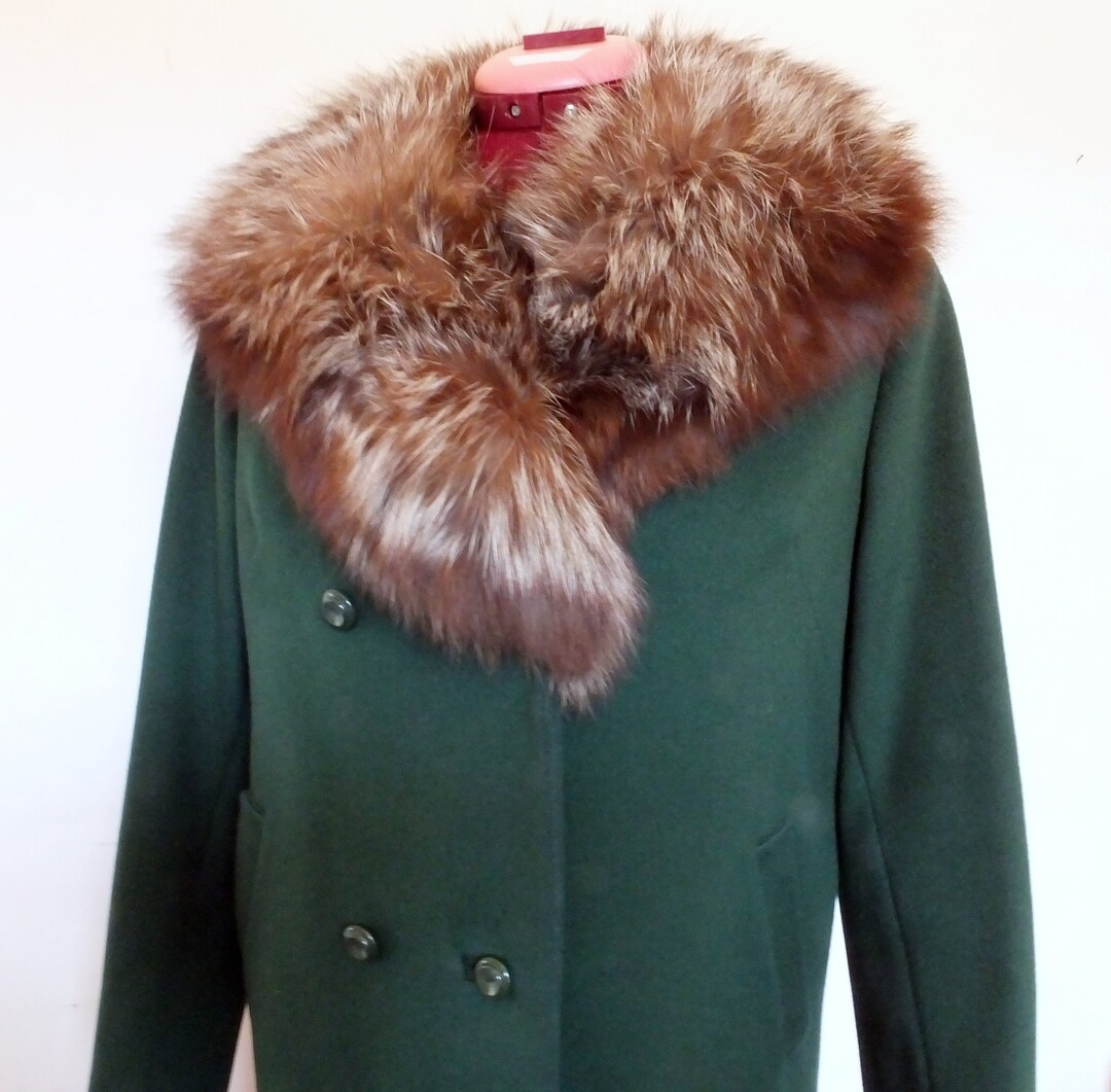 Early 70s Size S/M Vintage French Forest Green Wool Overcoat - Above ...