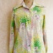 1960s Beeline Blouse - Bright Green and Yellow Floral Motif With ...