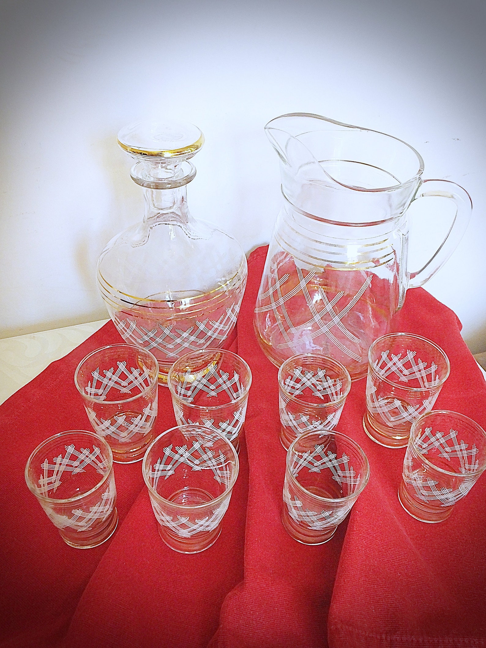 1950s French-made Mid-century Artisan Hand-blown Glassware Set ...