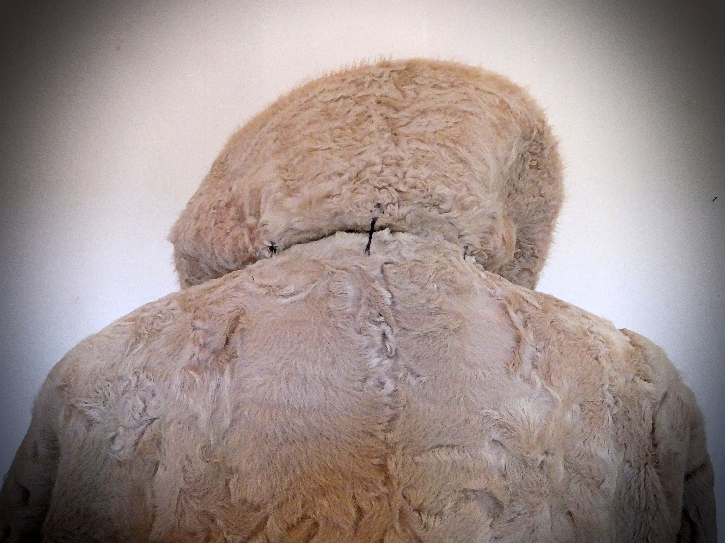 1980s Mountain Goat Fur Overcoat Fox Fur Collar Knee Length Beige ...
